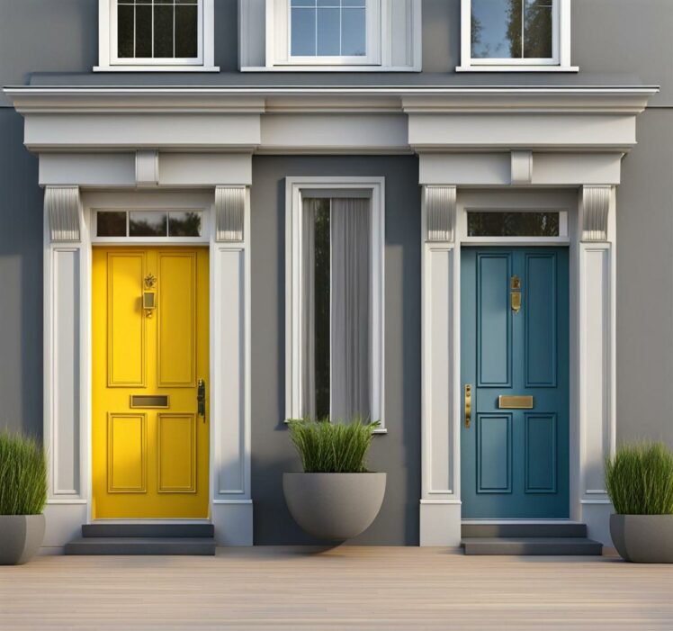 Grey House? Give Your Front Door a Splash of Color - Tiponthetrail.com