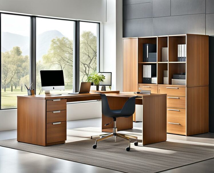 Combine Workspace and Storage With a Stylish Desk and Cabinet ...