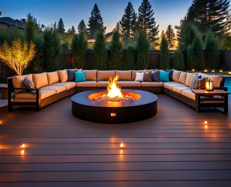 Entertain In Style On A Backyard Floating Deck With Custom Fire Pit ...