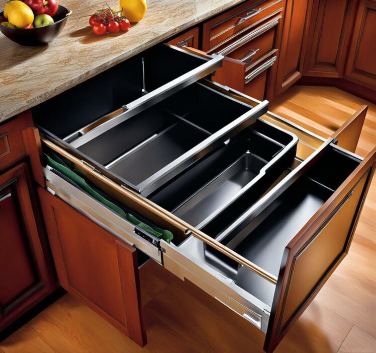 Unclutter Your Kitchen Island with Pull Out Trash Cans - Tiponthetrail.com