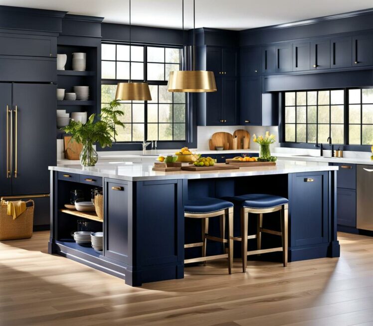 Designing Around a Gorgeous Navy Blue Kitchen Island - Tiponthetrail.com