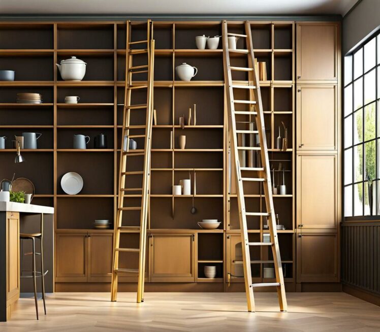 Install a Library Ladder for Easy Access to High Kitchen Shelves ...