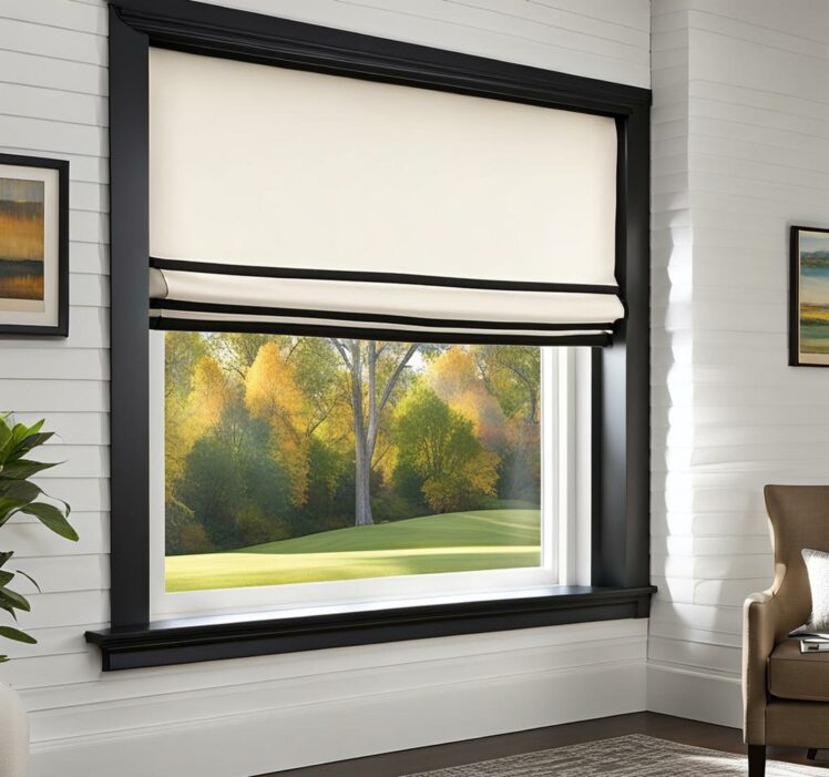Customize White Roman Shades with Black Trim for Any Window ...