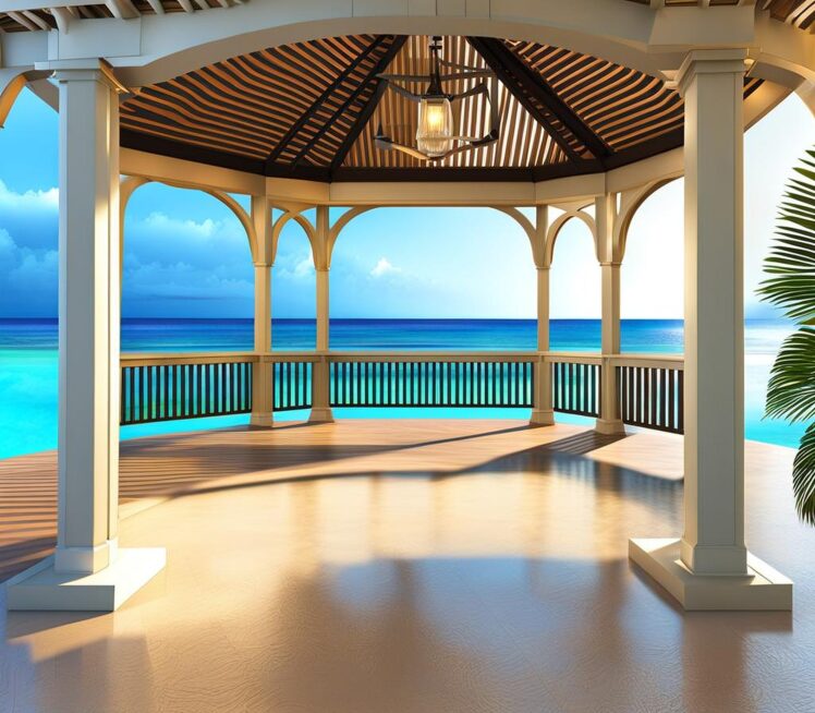 Tropical Ocean Front Patio and Gazebo Backdrop Screen Combination ...