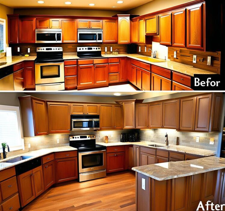 Painted Oak Kitchen Cabinets Before and After Makeovers - Tiponthetrail.com