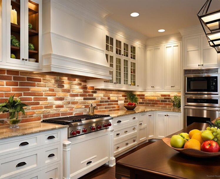 Create a Warm Ambiance with White Kitchens Featuring Brick Backsplashes - Tiponthetrail.com