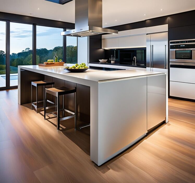 Sleek and Modern Kitchen Island with Slide In Range Designs for a ...